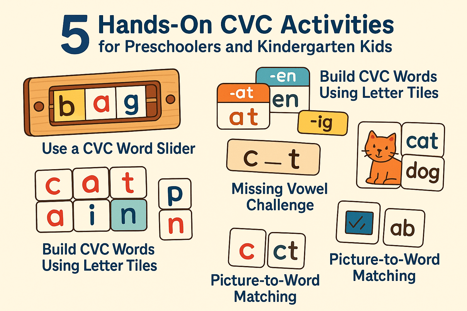 5 Hands-On CVC Activities for Preschoolers and Kindergarten Kids – Tevety